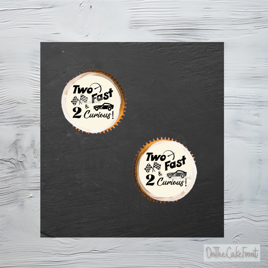 12 Two Fast Racing Flag Cupcake Toppers Edible Wafer Decorations | On ...