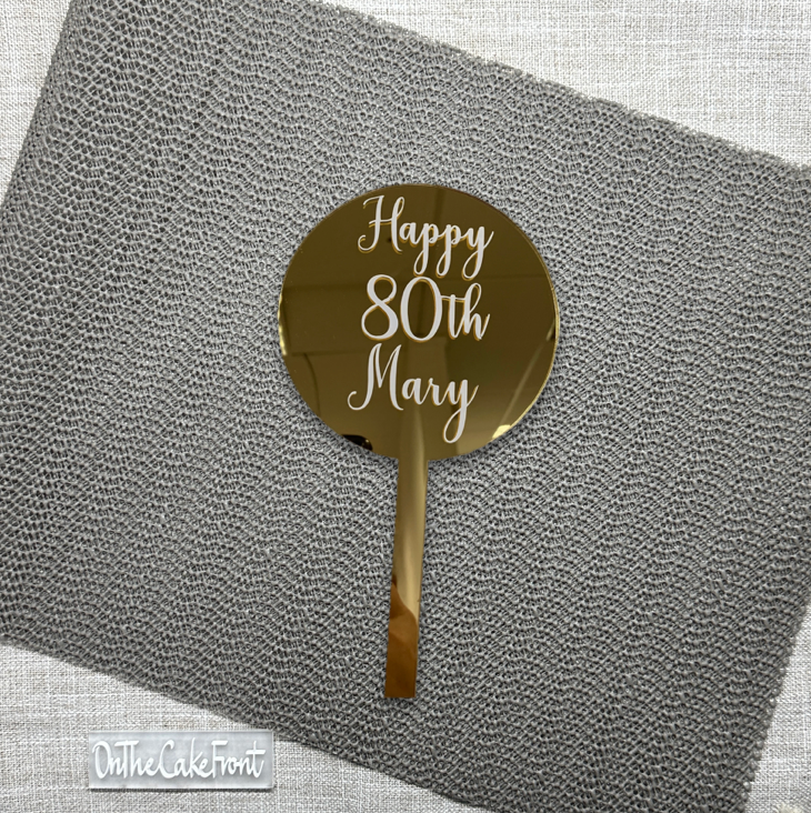 Gold Mirror Acrylic Cake Topper Paddle Personalised | On The Cake Front