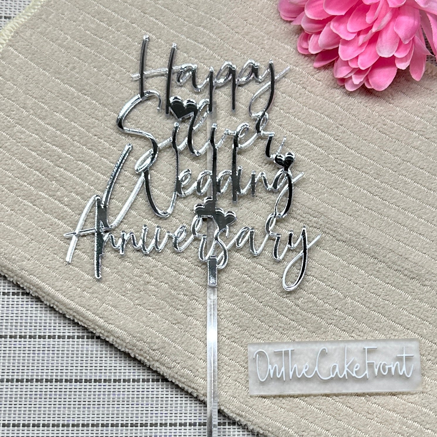 Acrylic Happy Silver Wedding Anniversary Cake Topper | On The Cake Front