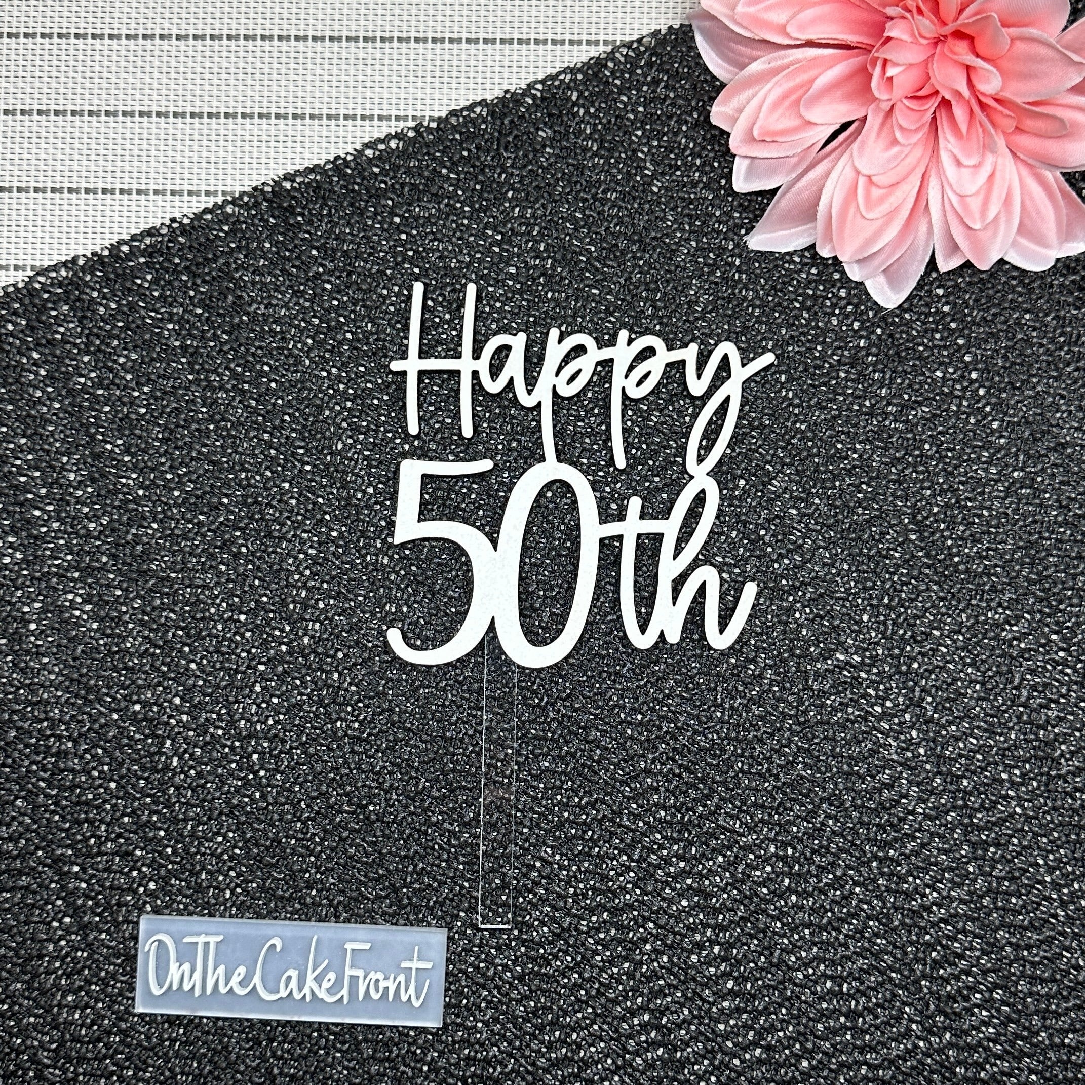 Happy 50th Cake Topper Wooden 4 Inch | On The Cake Front