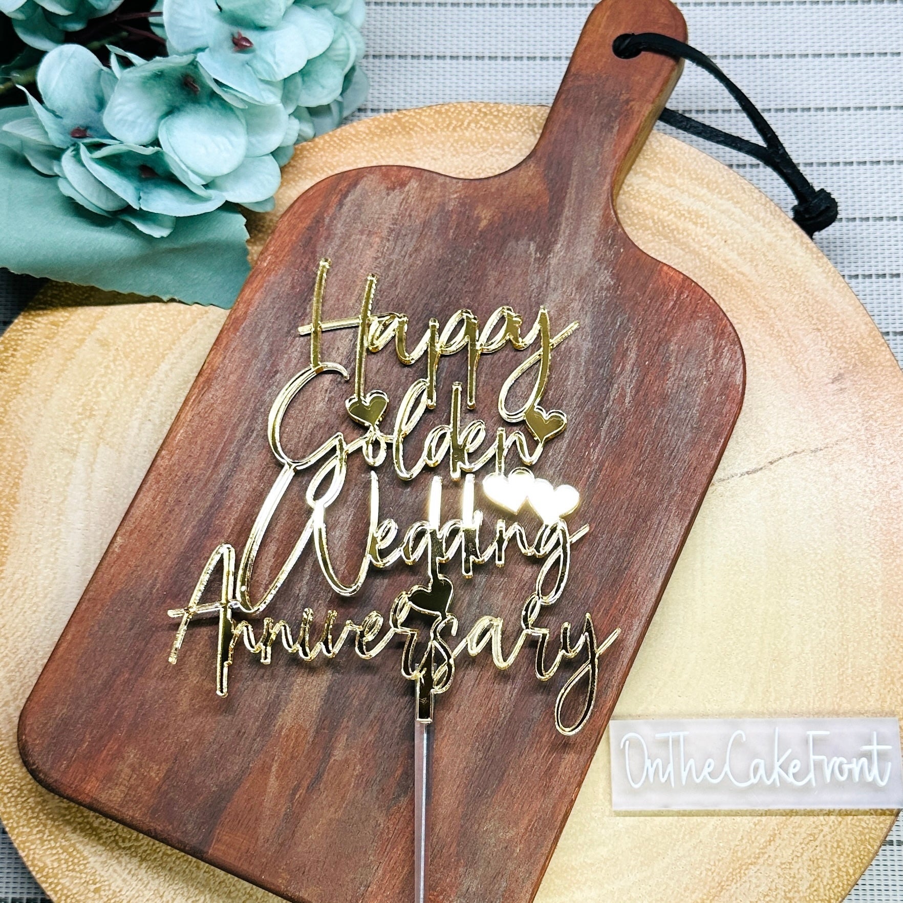 Gold Acrylic Happy Golden Wedding Anniversary Cake Topper | On The Cake ...