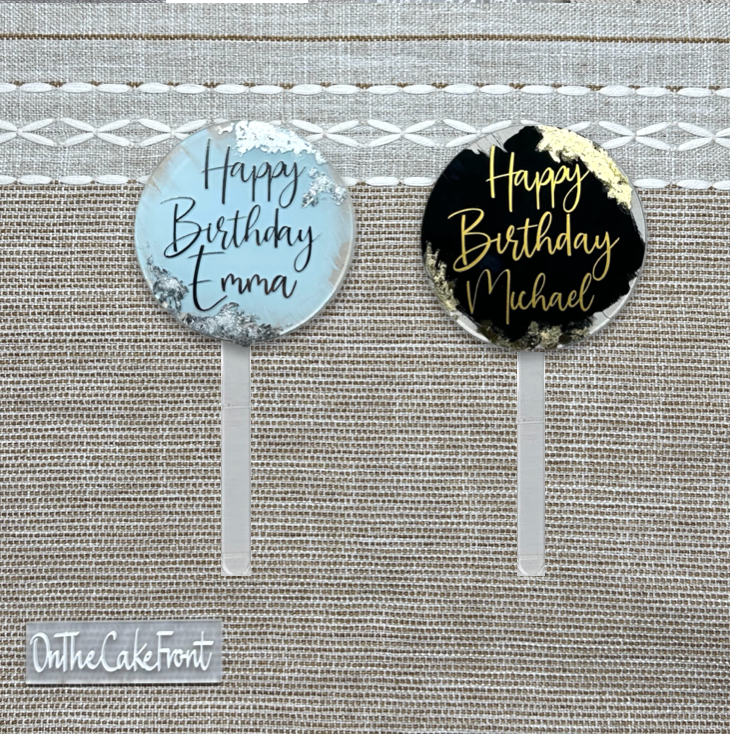 Happy Birthday Name Acrylic Cake Topper Paddle | On The Cake Front