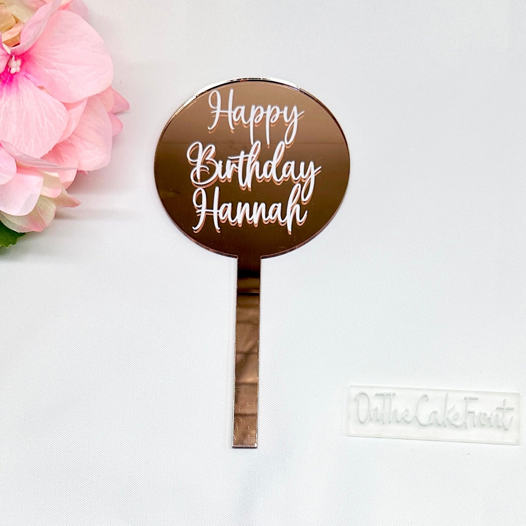Rose Gold Mirror Acrylic Cake Topper Paddle Personalised | On The Cake ...