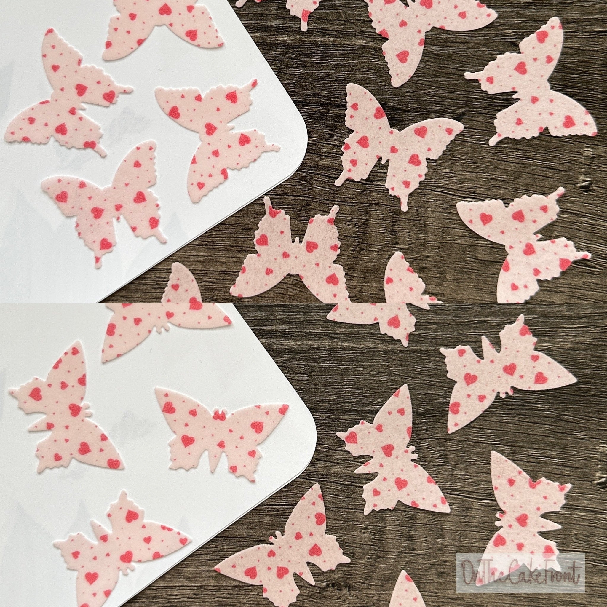 12 Light Pink Deep Pink Hearts Butterflies Edible Wafer Paper Toppers ...