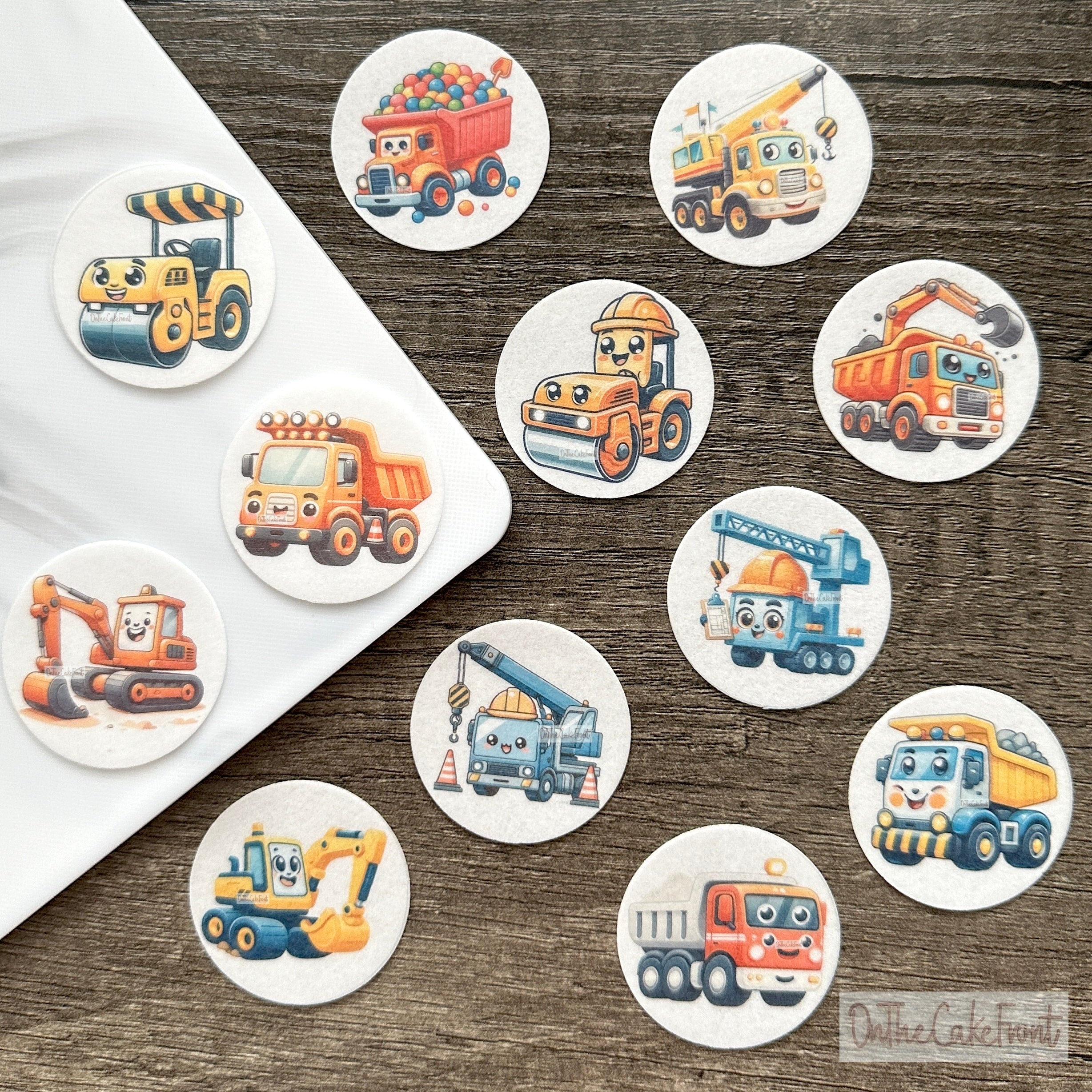 12 Happy Construction Vehicles Edible Cupcake Toppers Wafer | On The ...