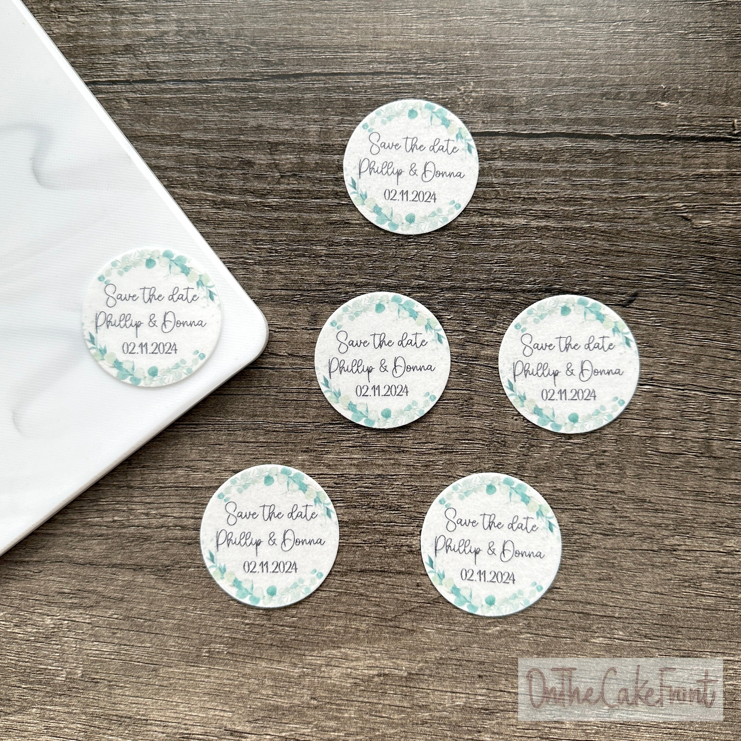 12 Save The Date Personalised Cupcake Toppers Edible Wafer Eucalyptus ...