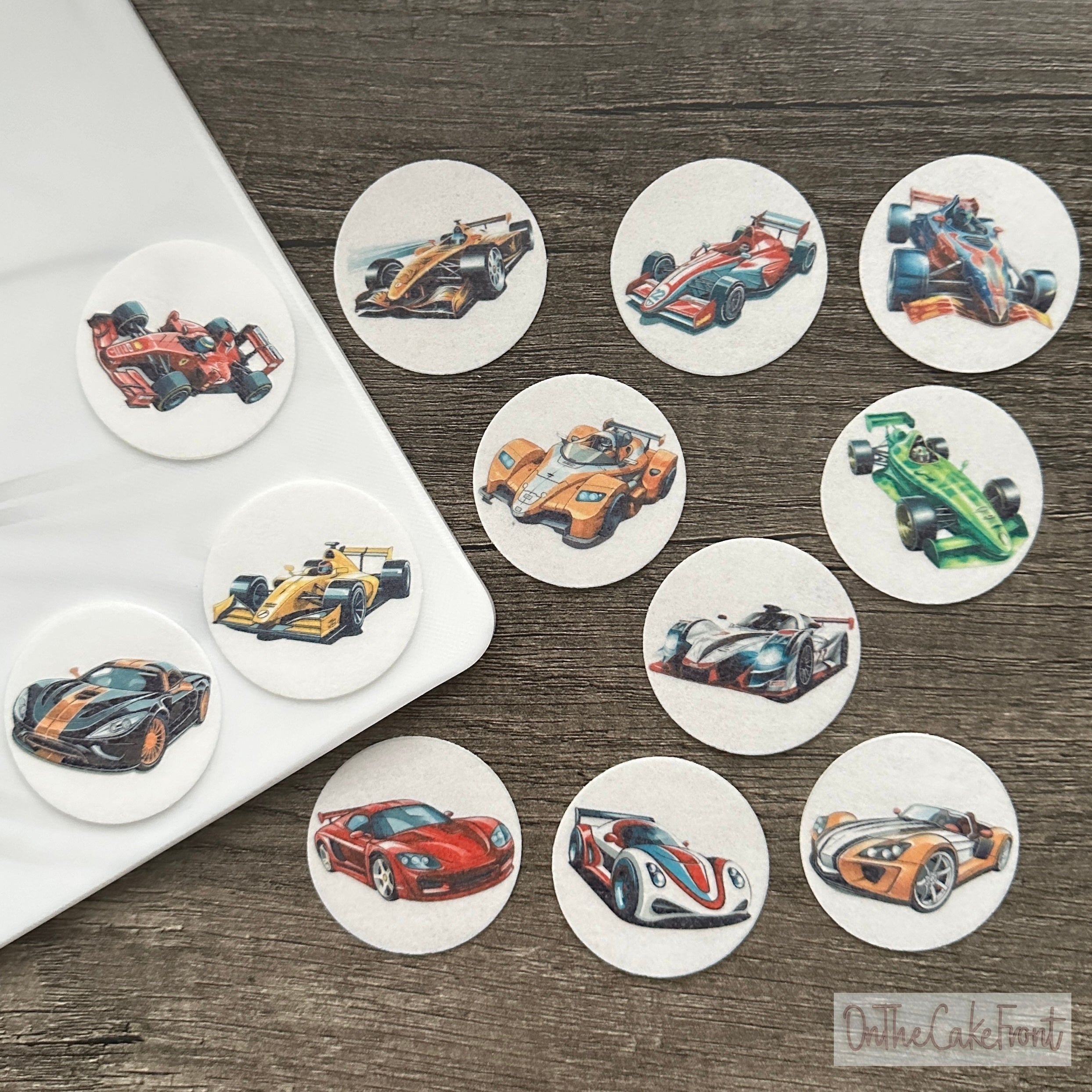 12 Race Cars Edible Wafer Cupcake Toppers | On The Cake Front
