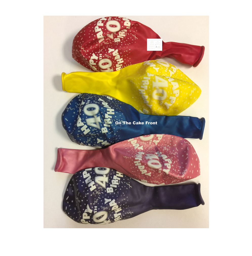 Happy 40th Birthday Balloons 5 Pack | On The Cake Front